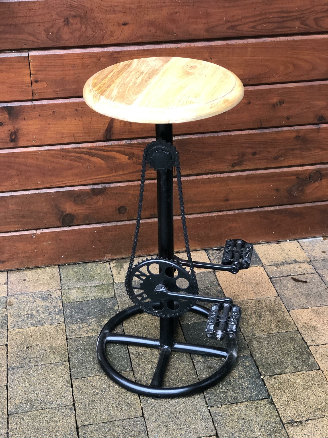 Metal Bar stool "Pedal" with wooden seat, black - D and M Garden Centre