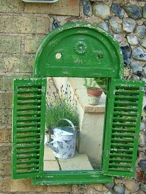 Mirror Louvre distressed green - D and M Garden Centre
